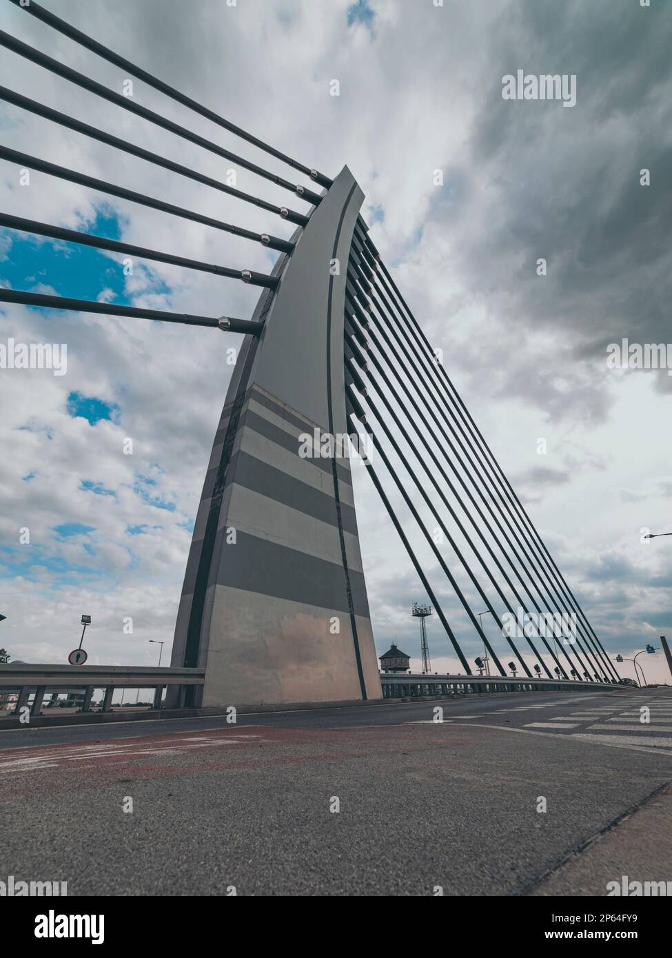 concrete bridge pylon with road in foreground Stock Photo - Alamy