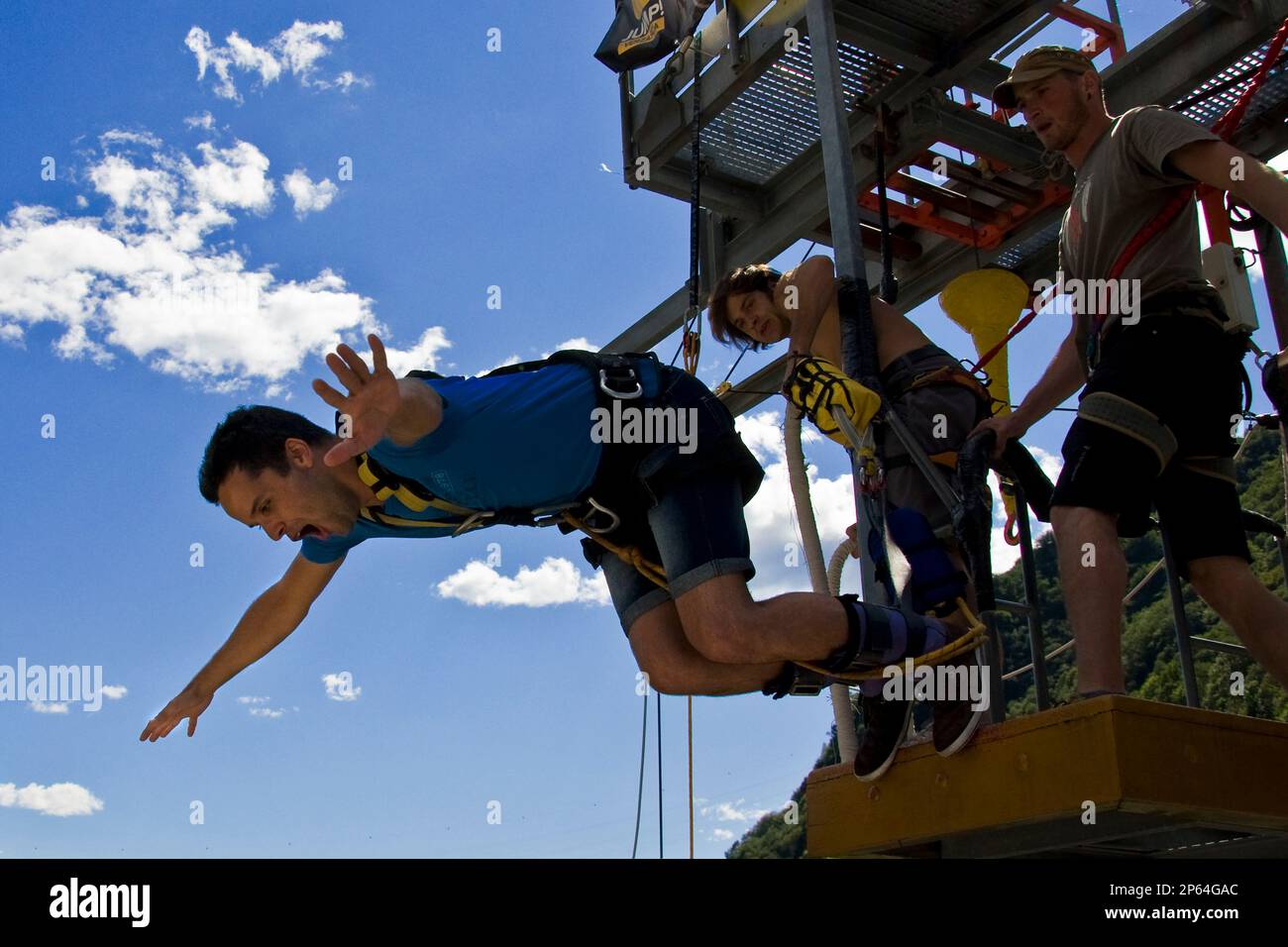 Switzerland, Canton Ticino, Verzasca dam, Bungee jumping Stock Photo ...
