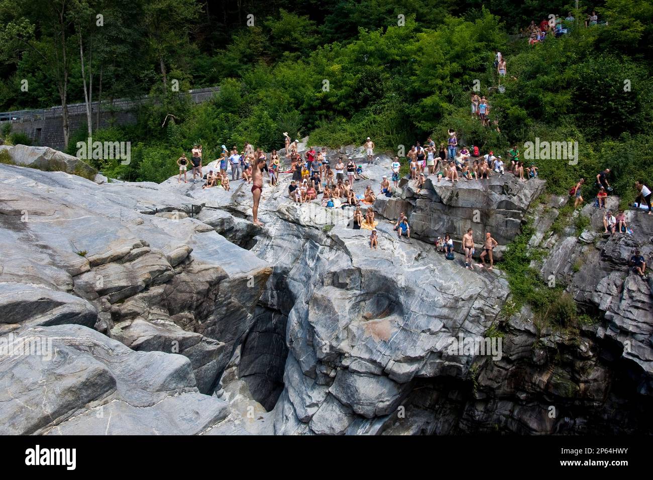 Switzerland, Maggia valley, Ponte Brolla, Cliff diving Stock Photo - Alamy