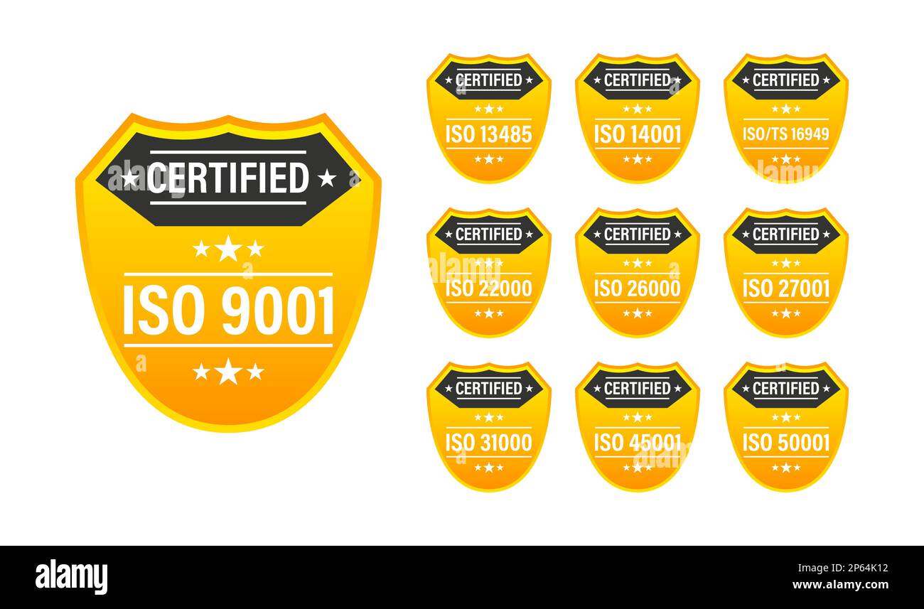 ISO certified set stamp and labels. Quality management system certified ...