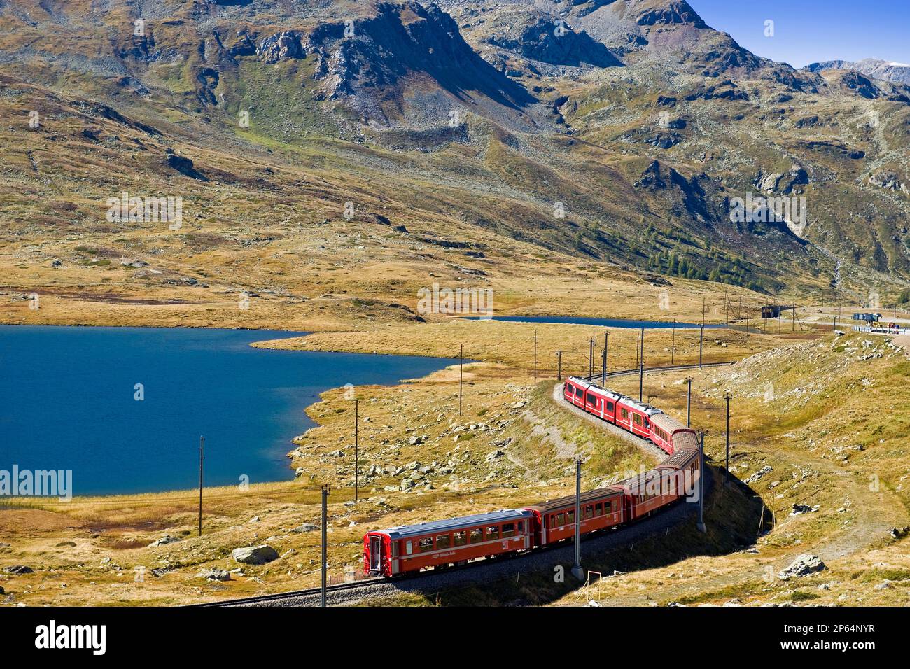 Bernina express train, Bernina pass, Switzerland Stock Photo - Alamy