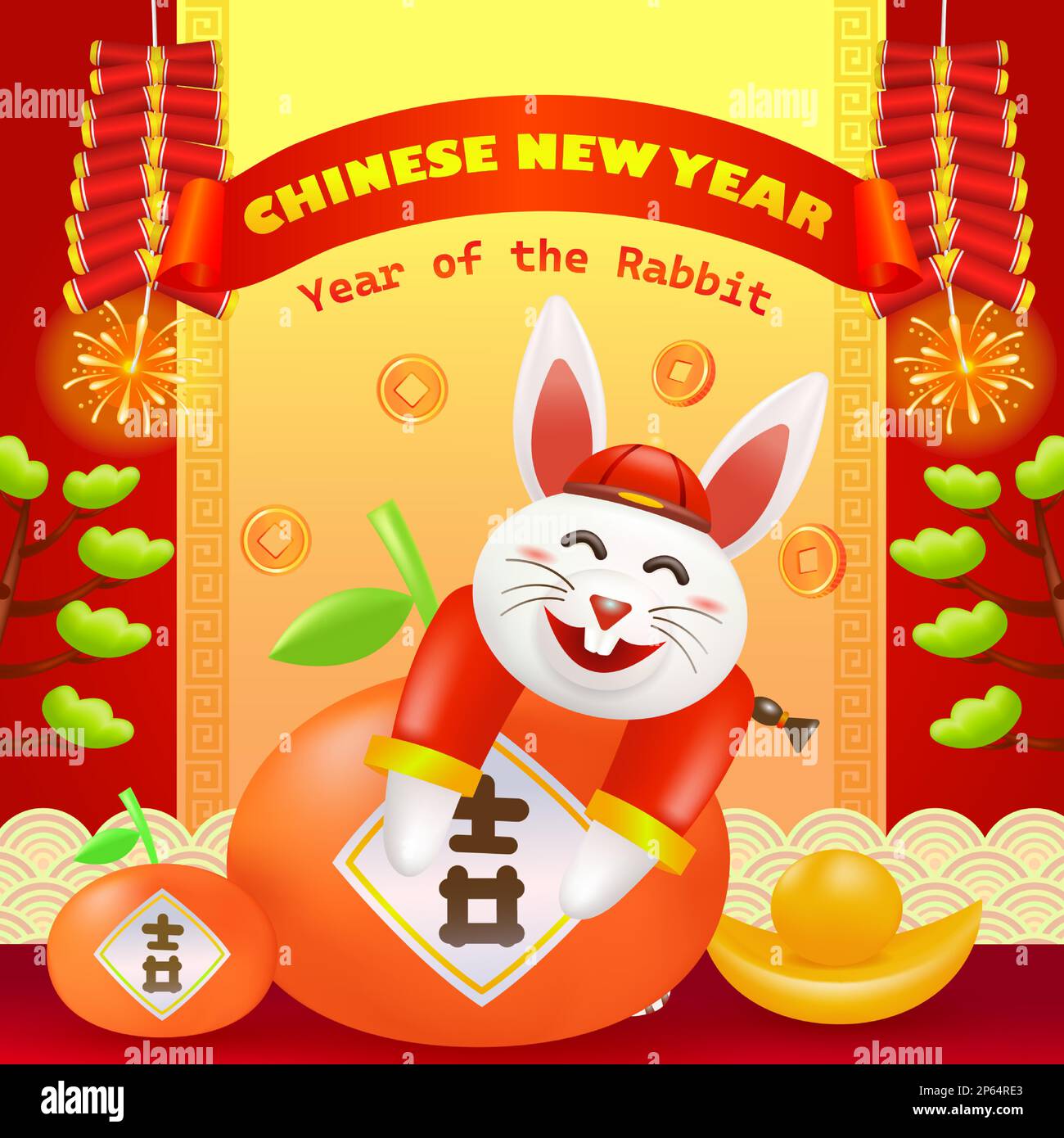 Chinese New Year, Year of the Rabbit. 3d illustration of a rabbit ...