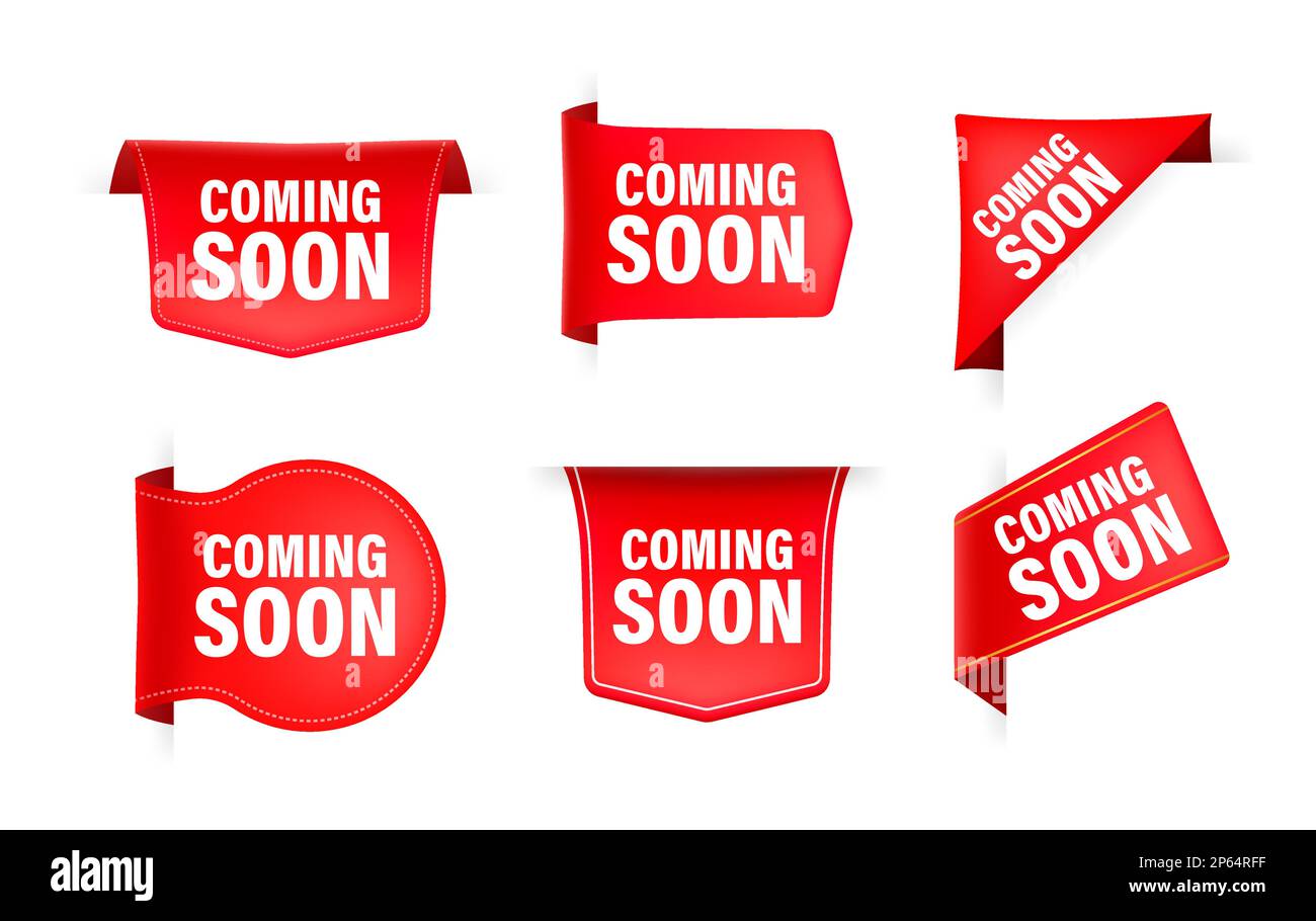 Red ribbon with text Coming soon. Banner ribbon label Coming soon Stock ...