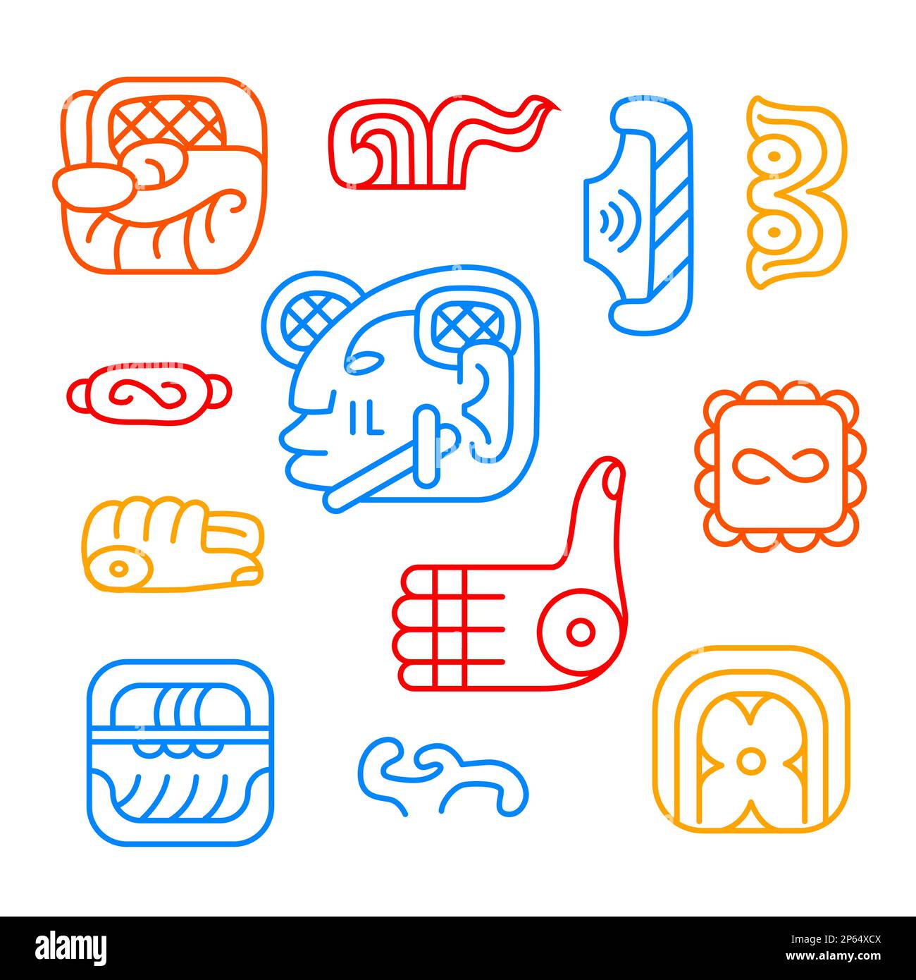Maya tribal signs - colorful line design style illustration set Stock ...