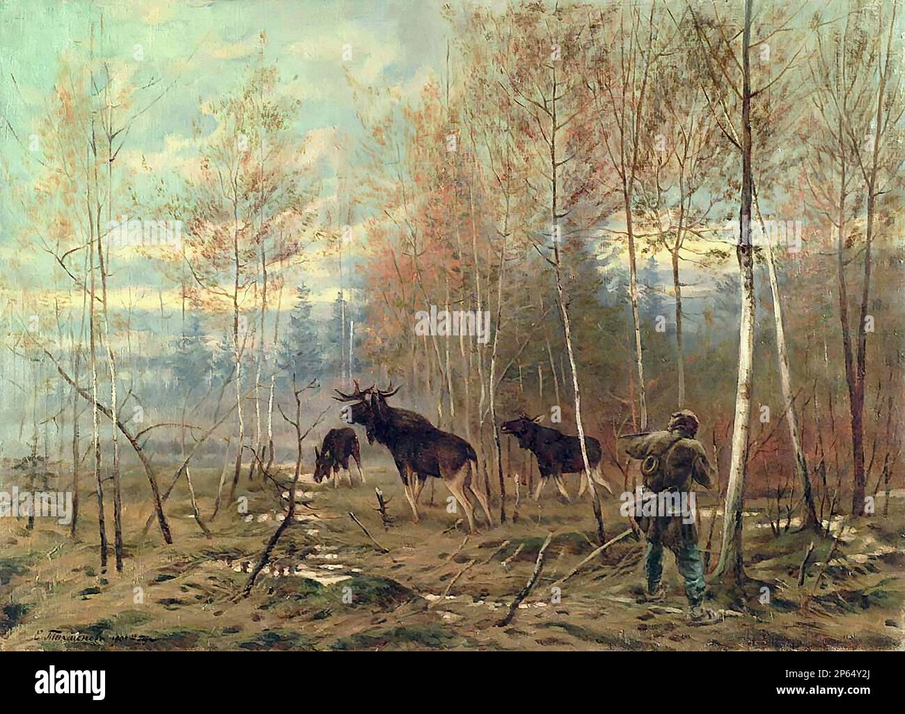 Тихменев Ефим - Охота на лося - Русская школа - XIX век - Tikhmenev ...