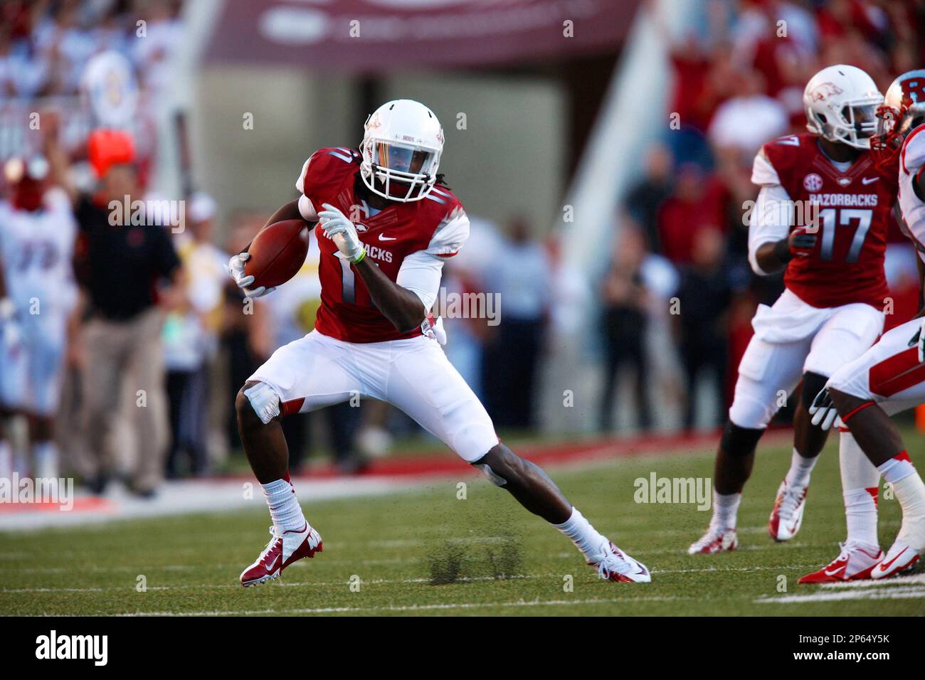 Sep 22, 2012: Razorback receiver Cobi Hamilton #11 makes a lateral move ...