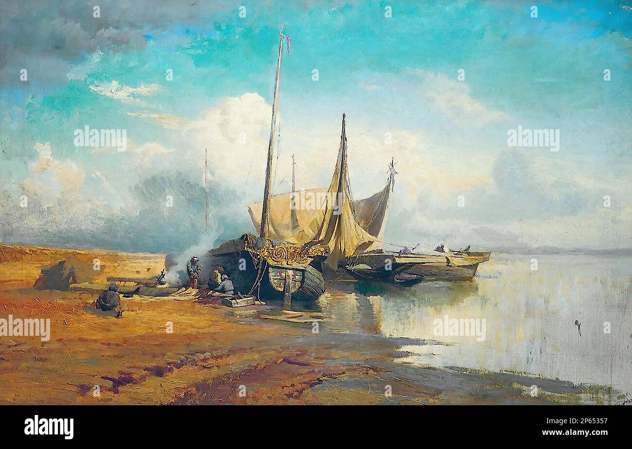 Васильев Федор - Вид на волжские ладьи - Русская школа - XIX век ...