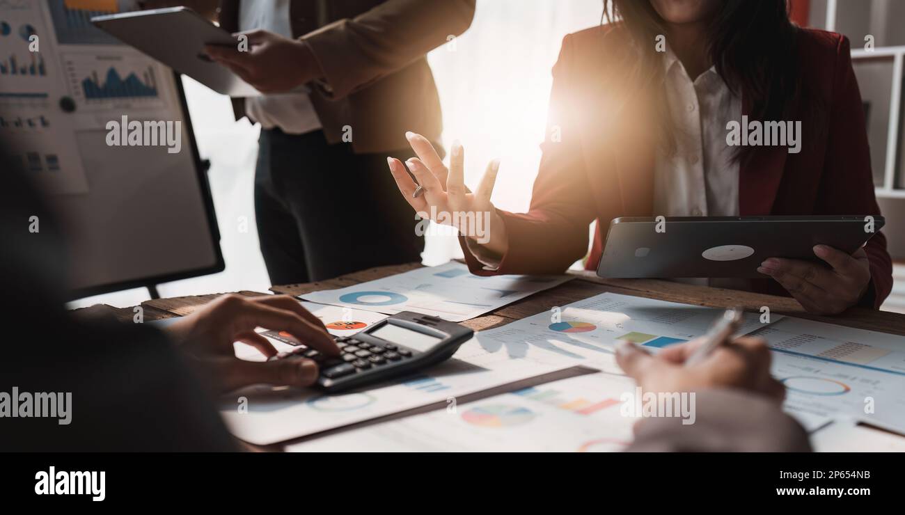 Business people financial discuss and analysis plan of market strategy ...