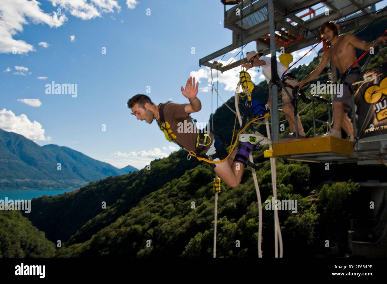 Switzerland, Canton Ticino, Verzasca dam, Bungee jumping Stock Photo ...