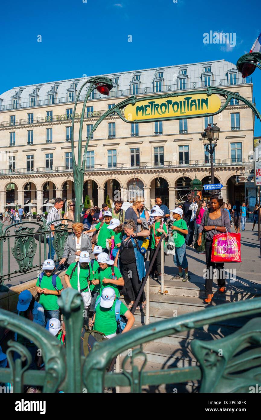 Paris, France, Large Crowd People, Tourists at Vintage Parisian Metro ...