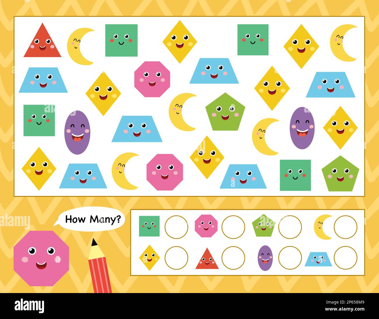 How many shapes activity page for kids. Count the shapes and write Stock Vector Image & Art - Alamy