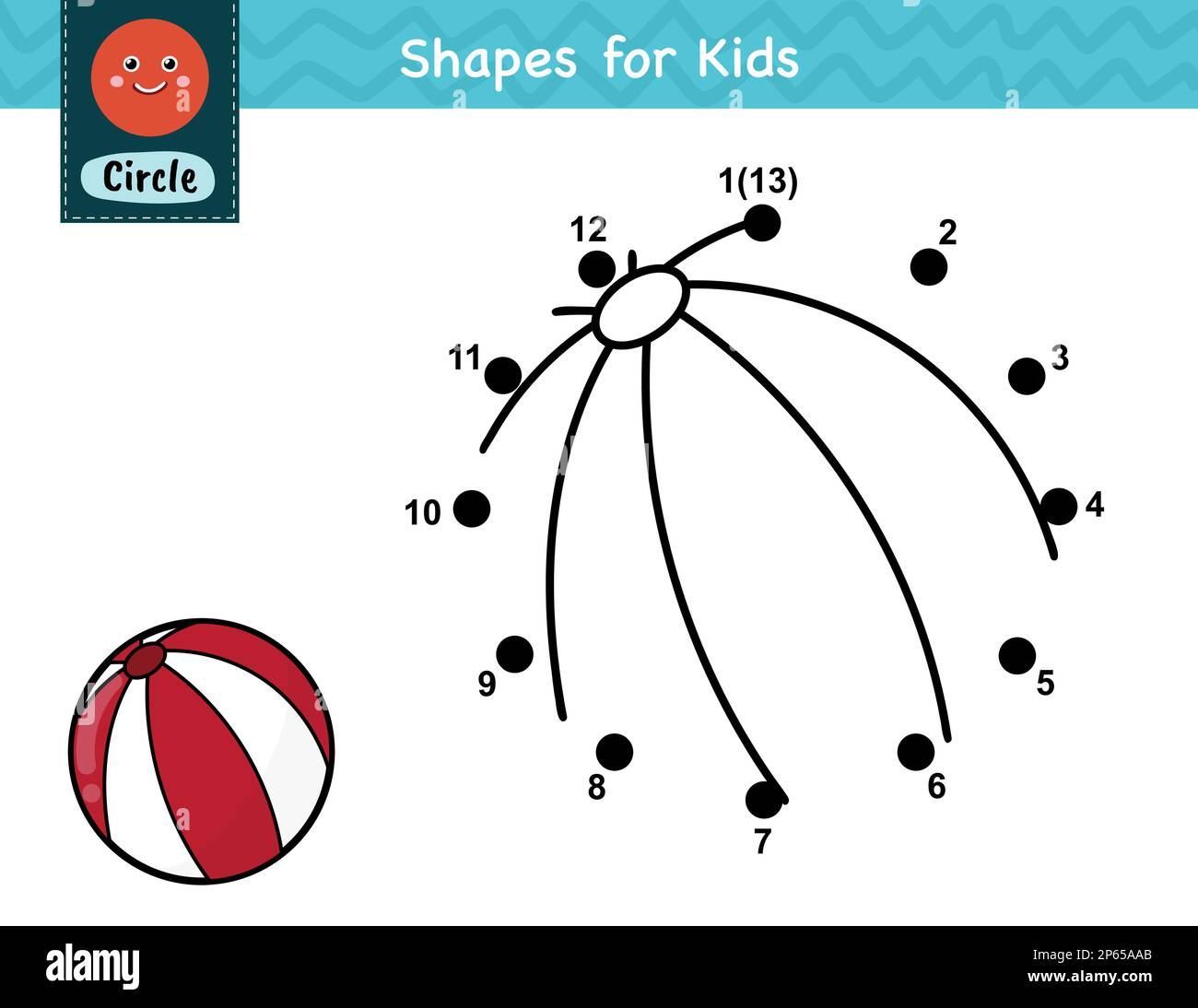 Connect the dots and draw a ball. Dot to dot number game for kids Stock ...