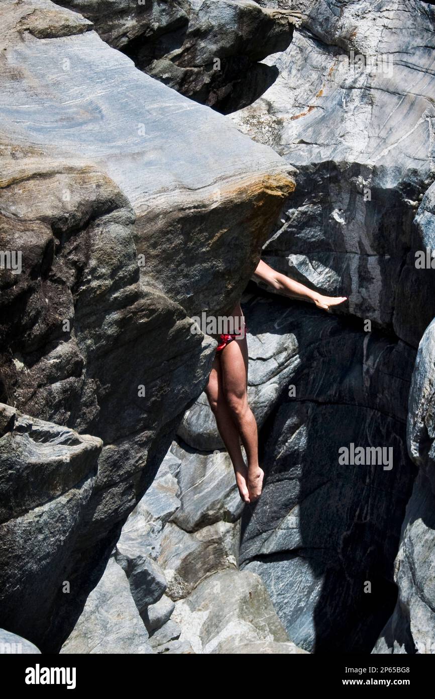 Switzerland, Maggia valley, Ponte Brolla, Cliff diving Stock Photo - Alamy