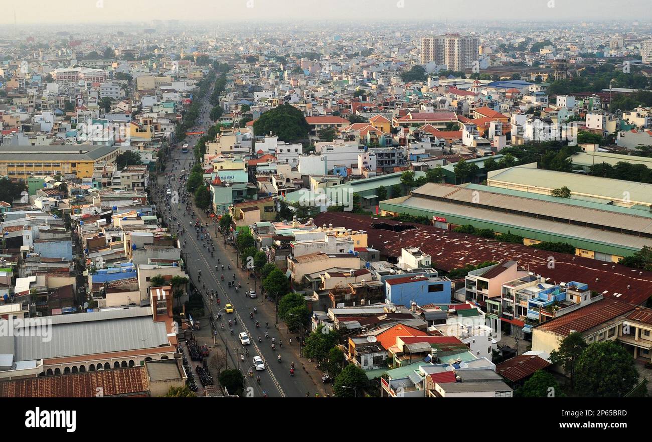 The sprawling and densely built-up low-rise urban landscape of the Ho ...