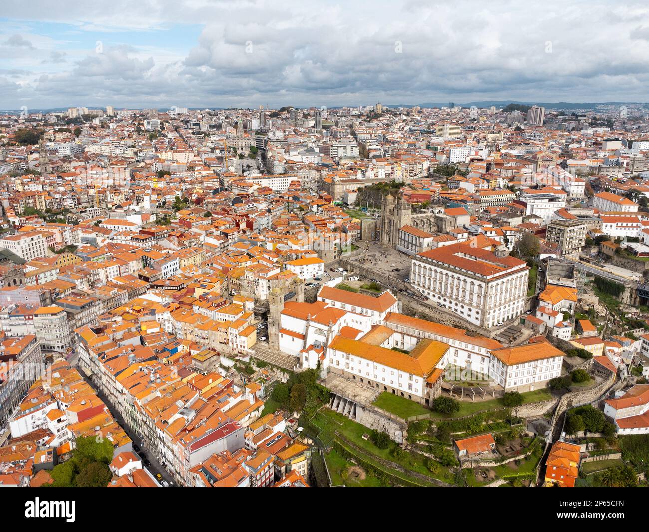 Aerial drone perspective of Porto city. View of old historic center. In ...