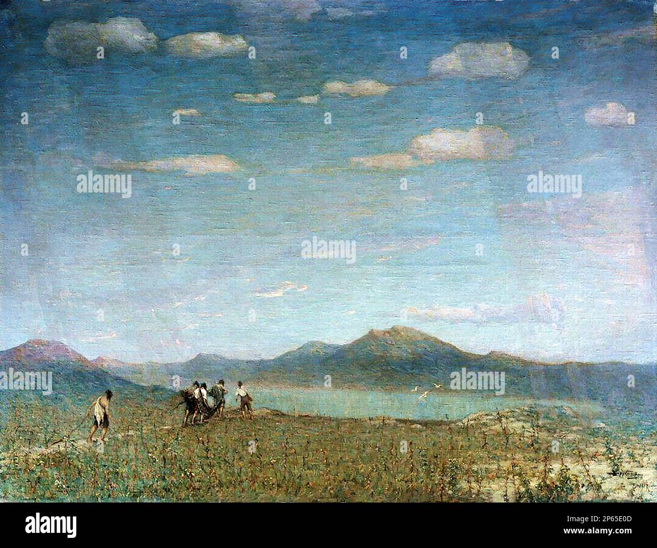 Зарубин Виктор Иванович - Пейзаж с рекой и рыбаками - Русская школа ...