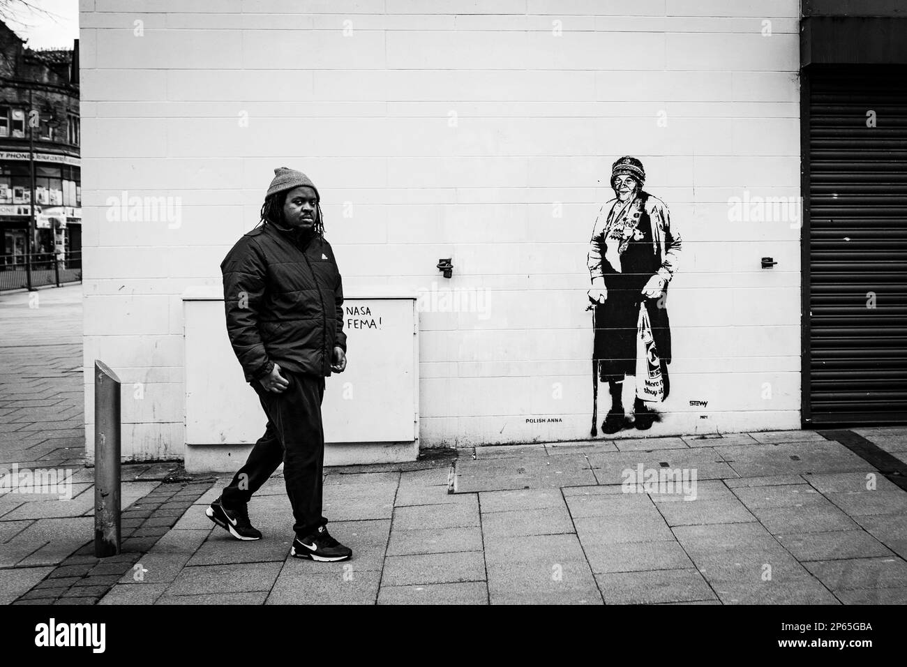Street art of Polish Anna a local character in Bradford City Centre ...