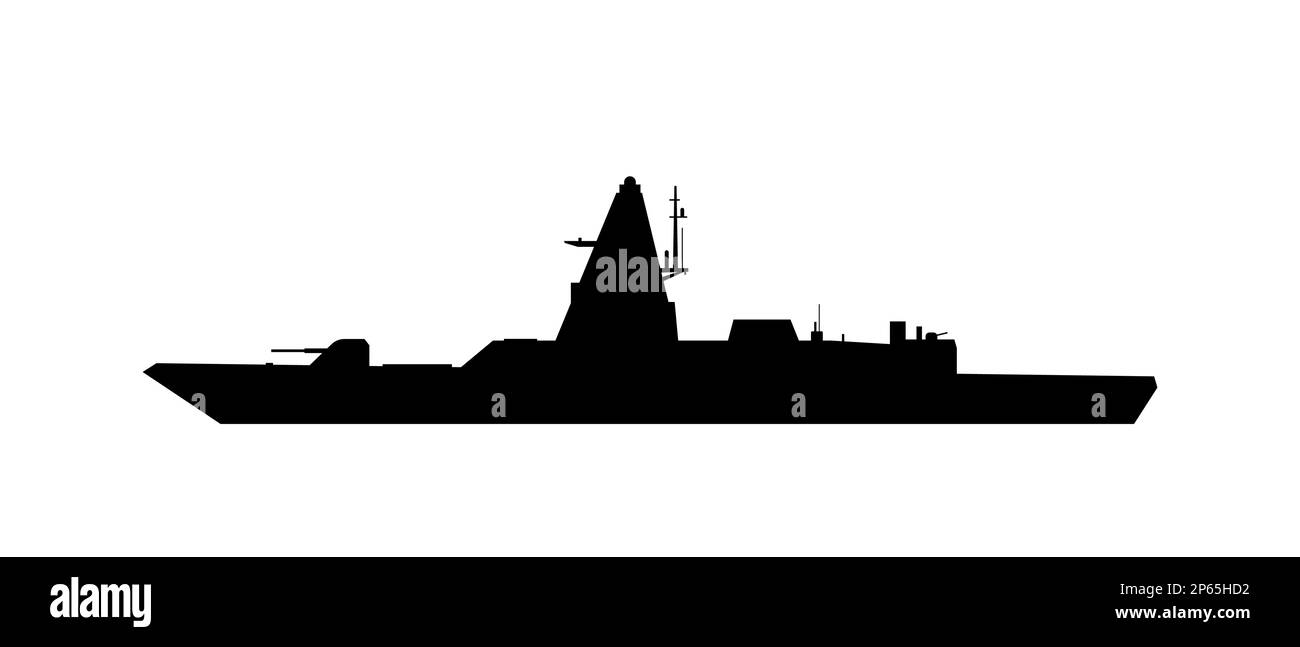 Warship black silhouette is isolated on a white background. Naval ship ...