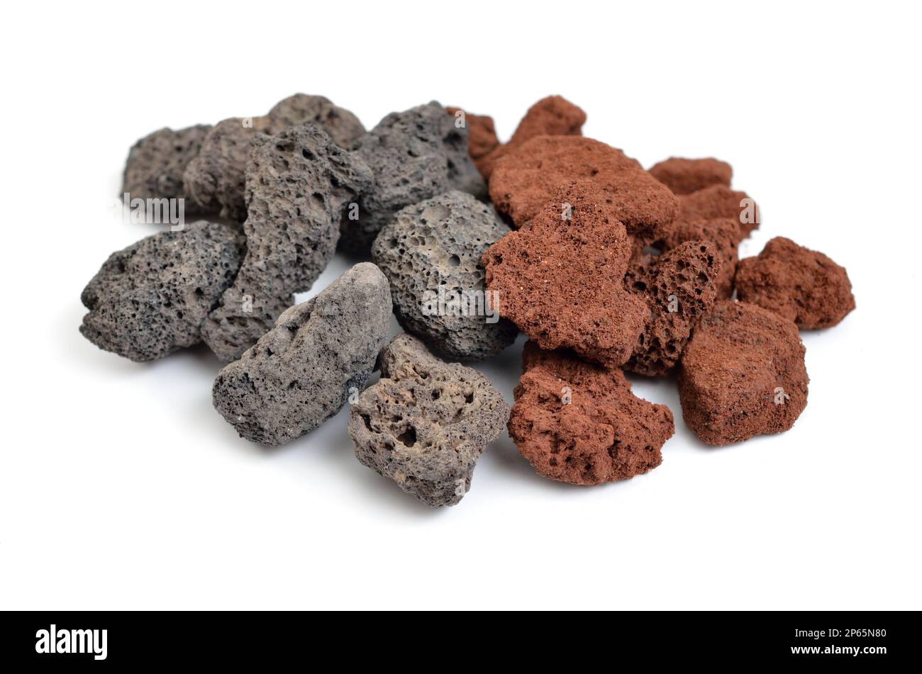 Porous black and brown volcanic rock isolated on white background. Lava ...