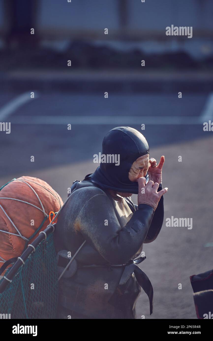 Haenyeo, the female divers in the Jeju island, South Korea Stock Photo ...