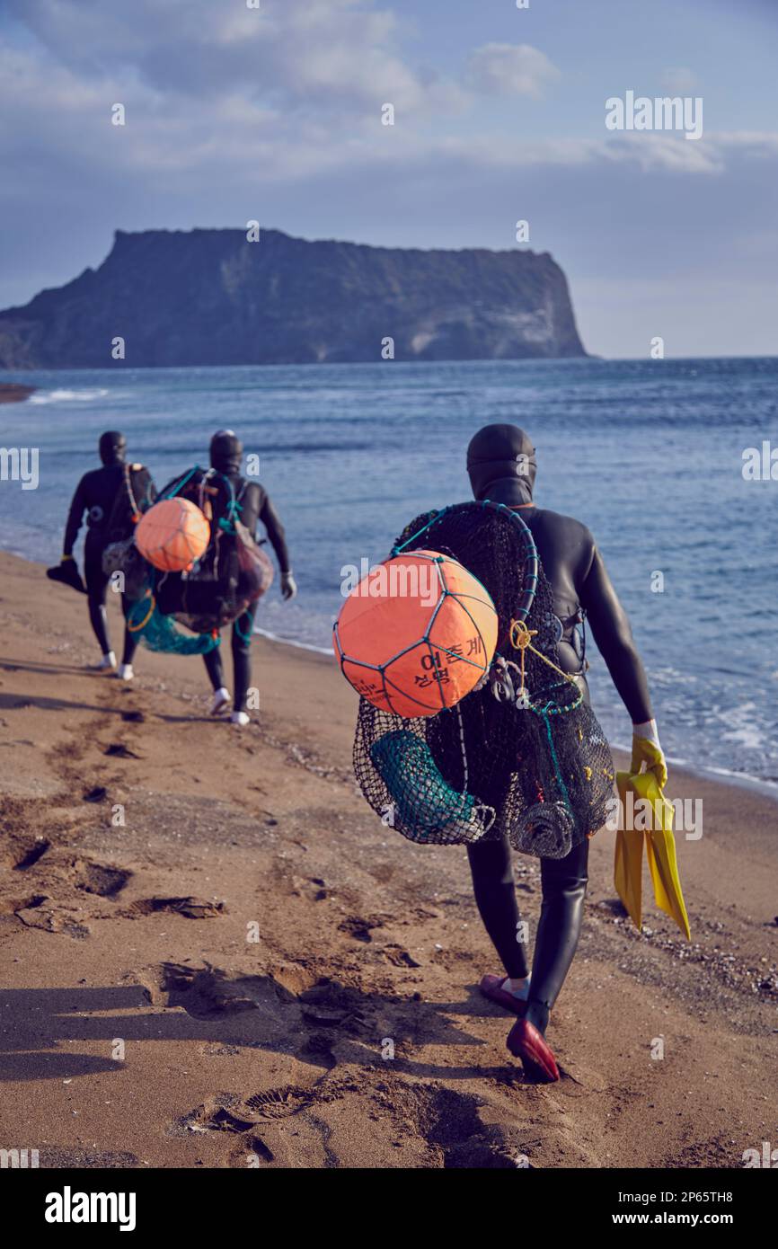 Haenyeo, the female divers in the Jeju island, South Korea Stock Photo ...