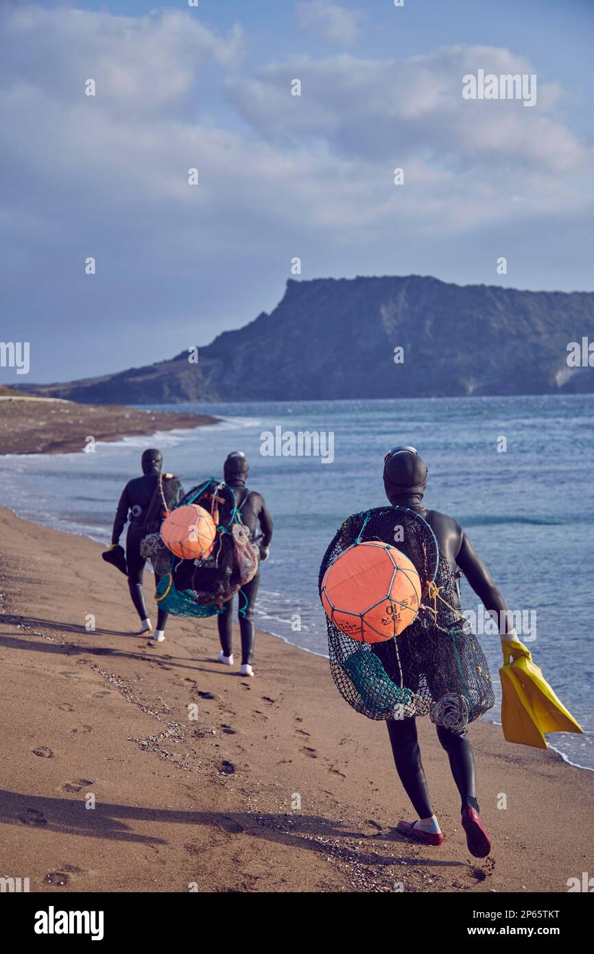Haenyeo, the female divers in the Jeju island, South Korea Stock Photo ...