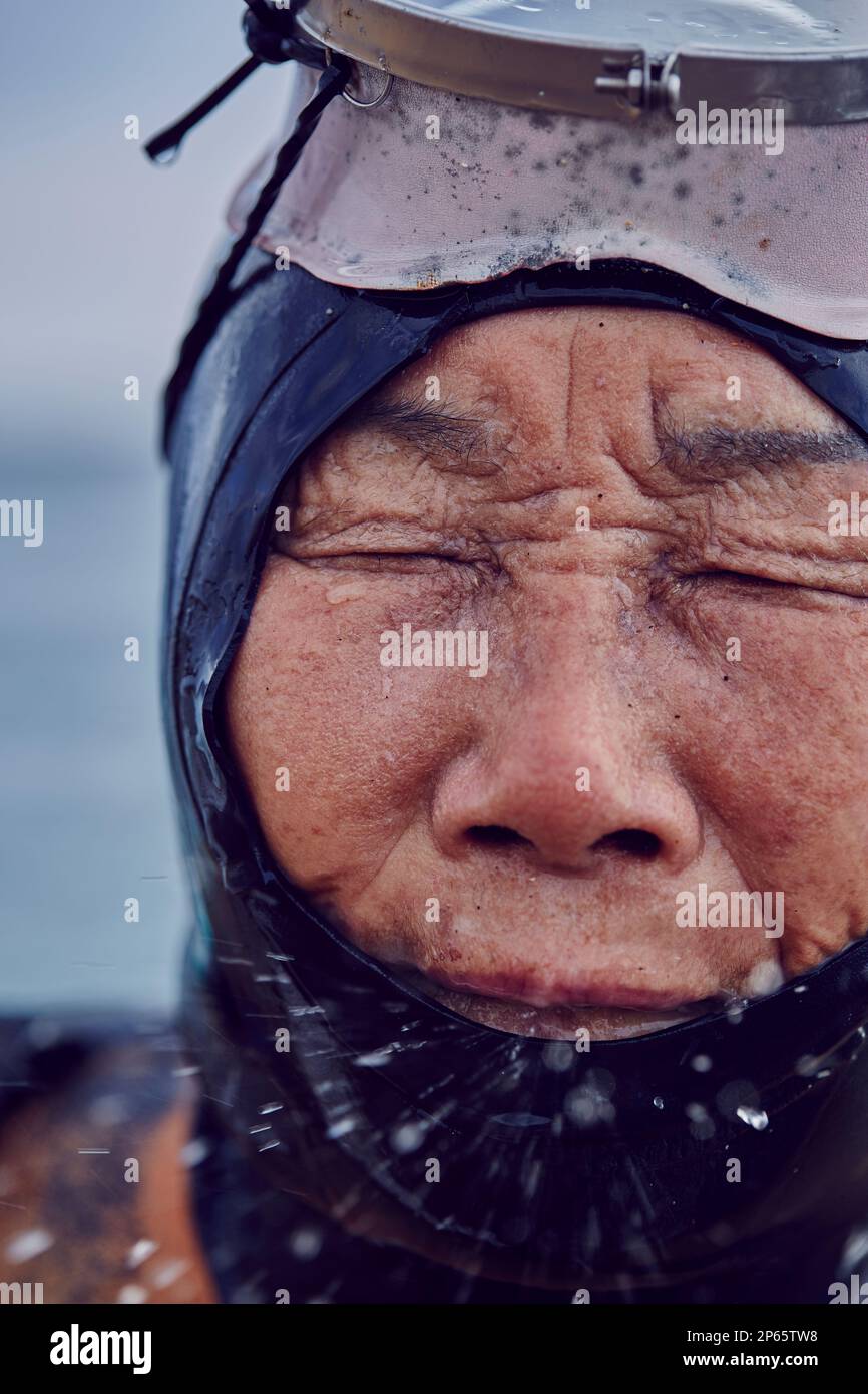 Haenyeo, the female divers in the Jeju island, South Korea Stock Photo ...
