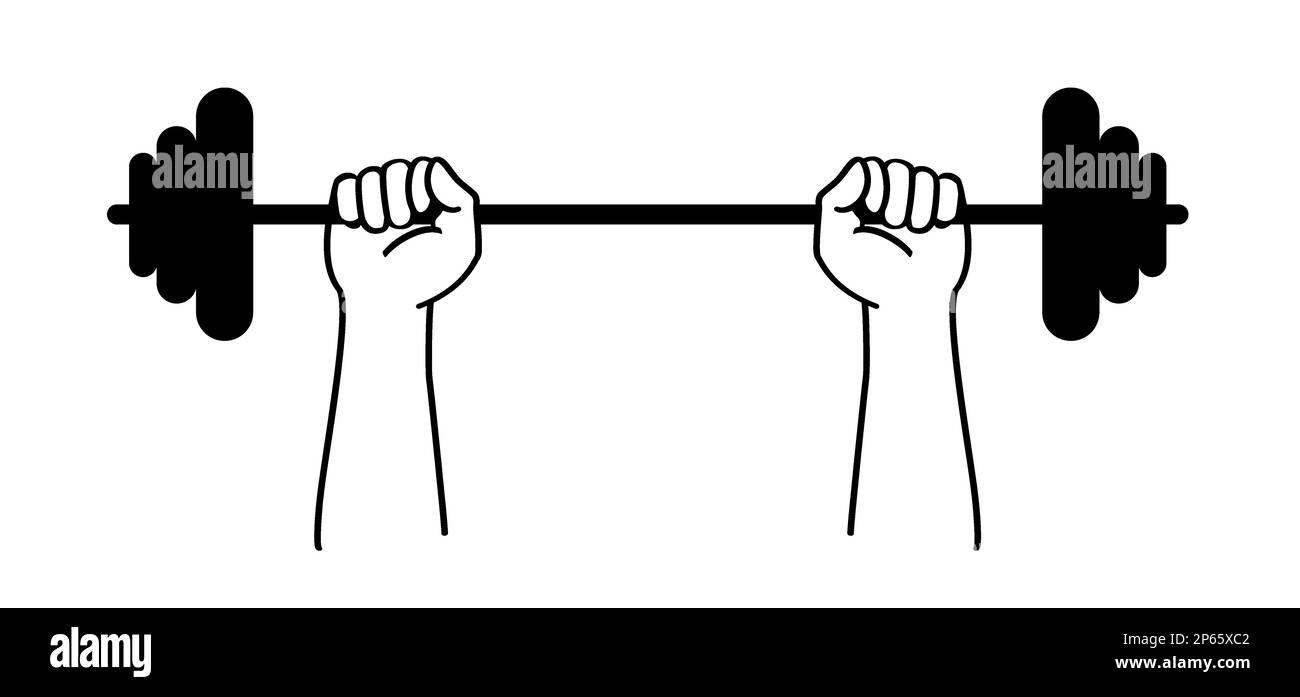 Cartoon barbell weight icon or Strength symbol. Hands lifted barbell ...
