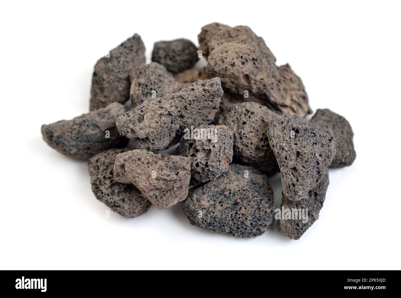 Porous black volcanic rock isolated on white background. Lava stone ...