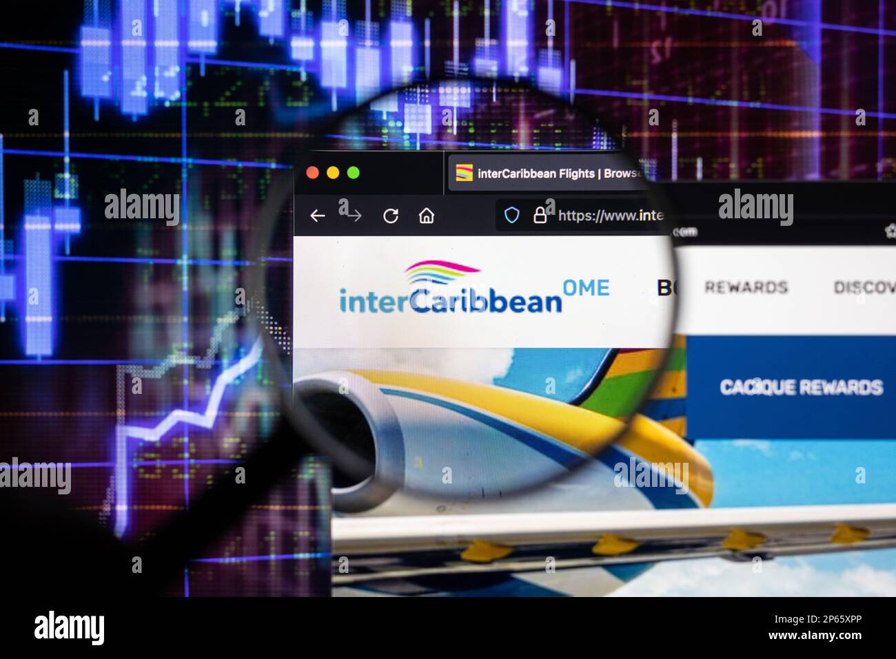 InterCaribbean Airways company logo on a website with blurry stock ...
