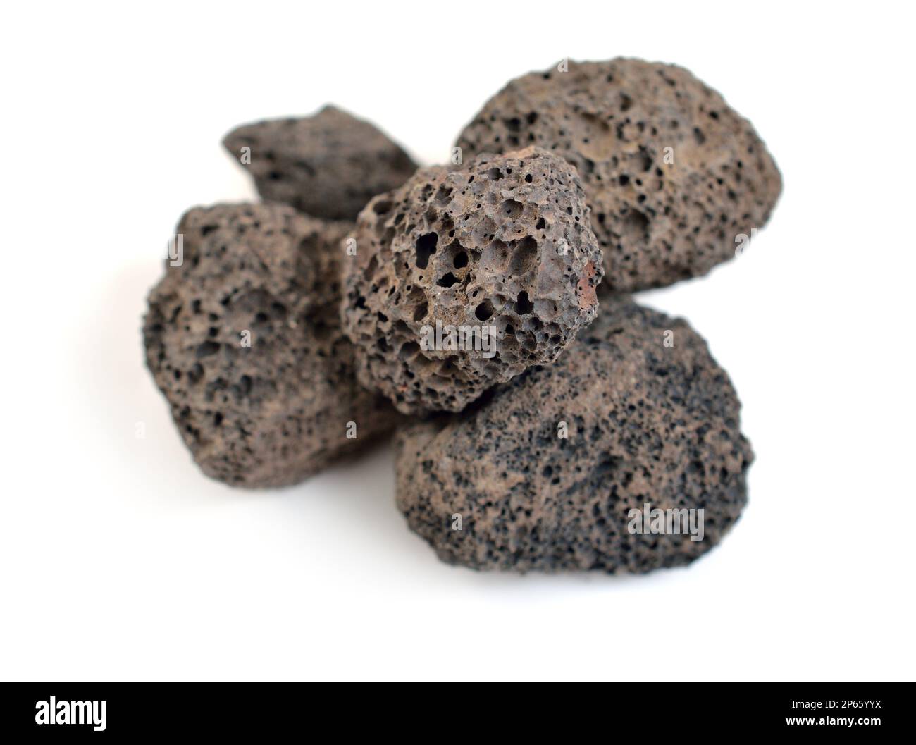 Porous black volcanic rock isolated on white background. Lava stone ...