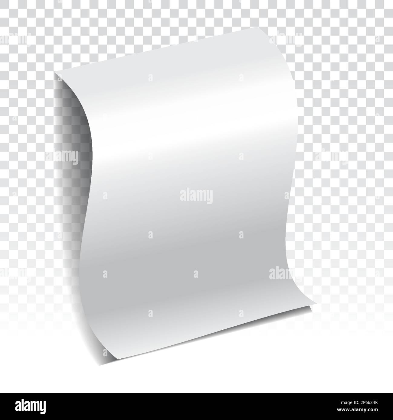 White sheet of A4 paper with a shadow on a transparent and white ...