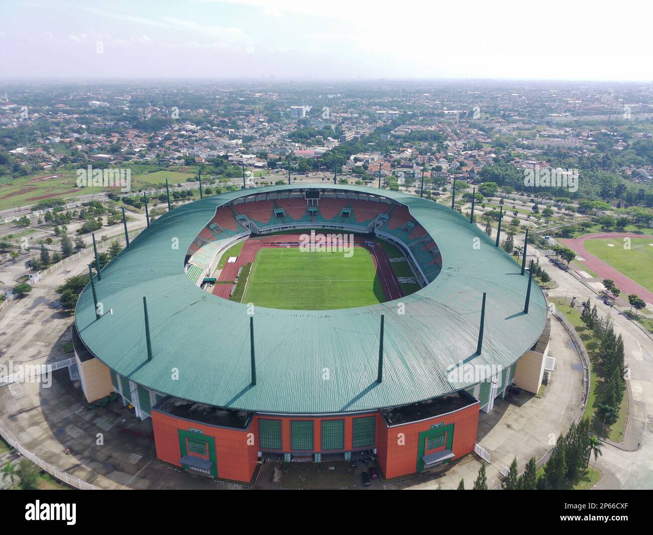 aerial view of Pakansari stadium on a sunny day located in Bogor ...