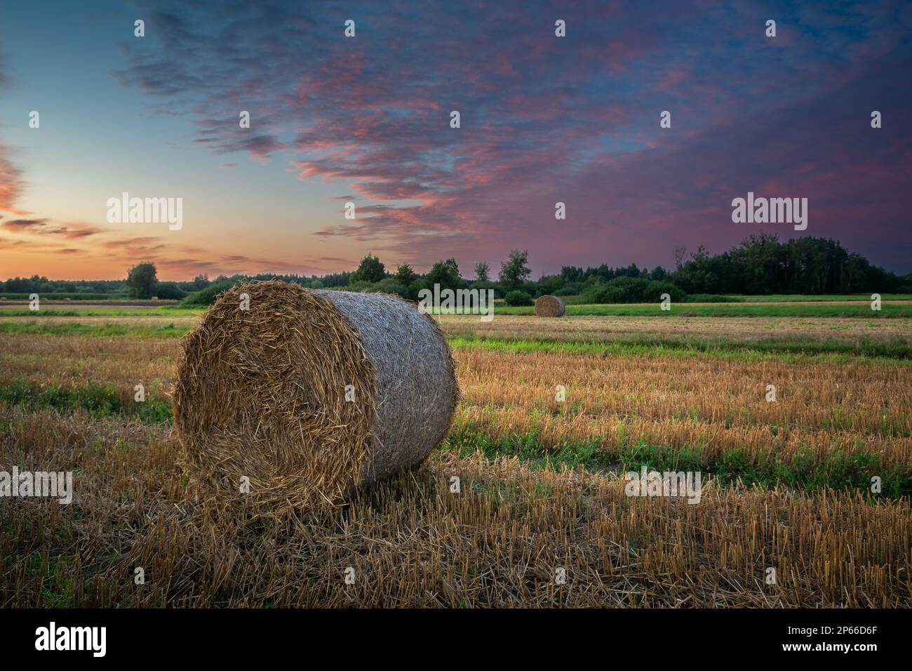 Hay bale field sunset hi-res stock photography and images - Alamy