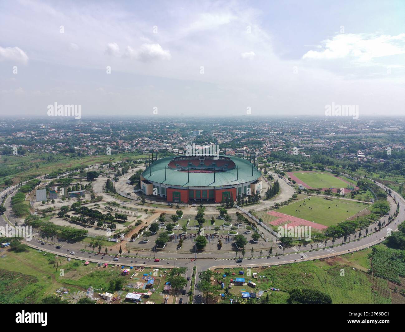 aerial view of Pakansari stadium on a sunny day located in Bogor ...