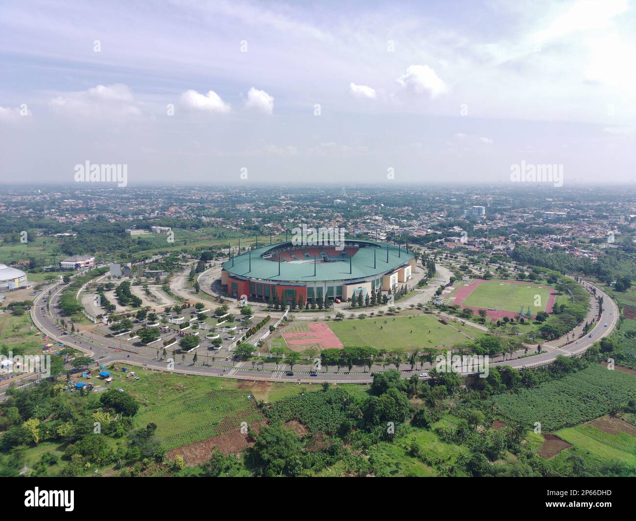 aerial view of Pakansari stadium on a sunny day located in Bogor ...