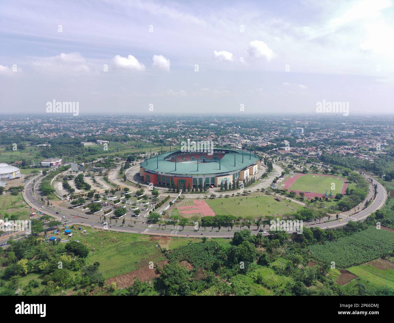 aerial view of Pakansari stadium on a sunny day located in Bogor ...