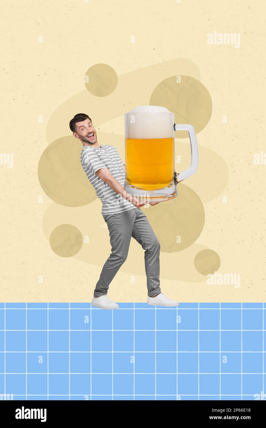 Vertical creative collage picture poster artwork sketch of happy joyful ...