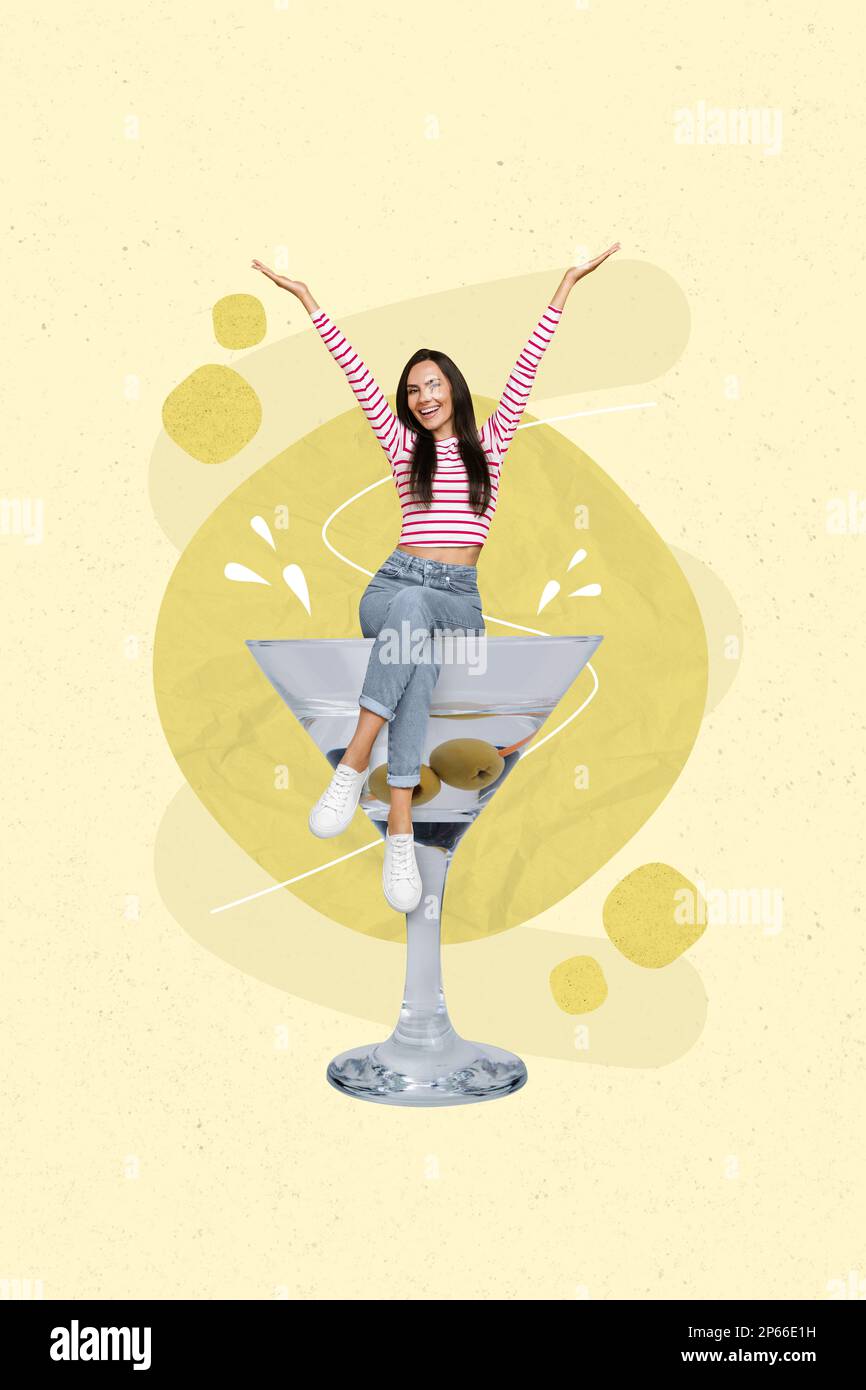 Collage image photo picture poster of positive girl have fun celebrate ...