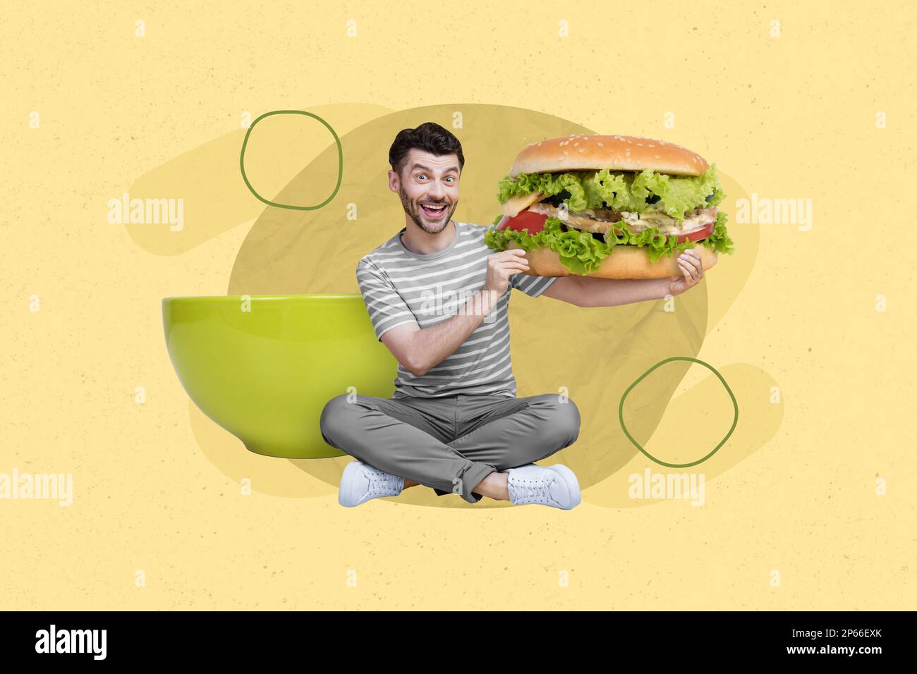 Collage picture photo poster advert banner of positive man hold taste ...