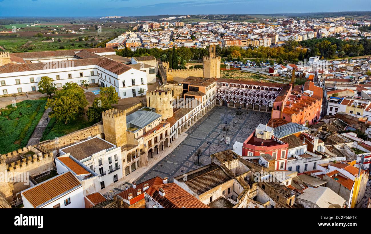 Aerial of the Alcazaba castle, Badajoz, Extremadura, Spain, Europe ...