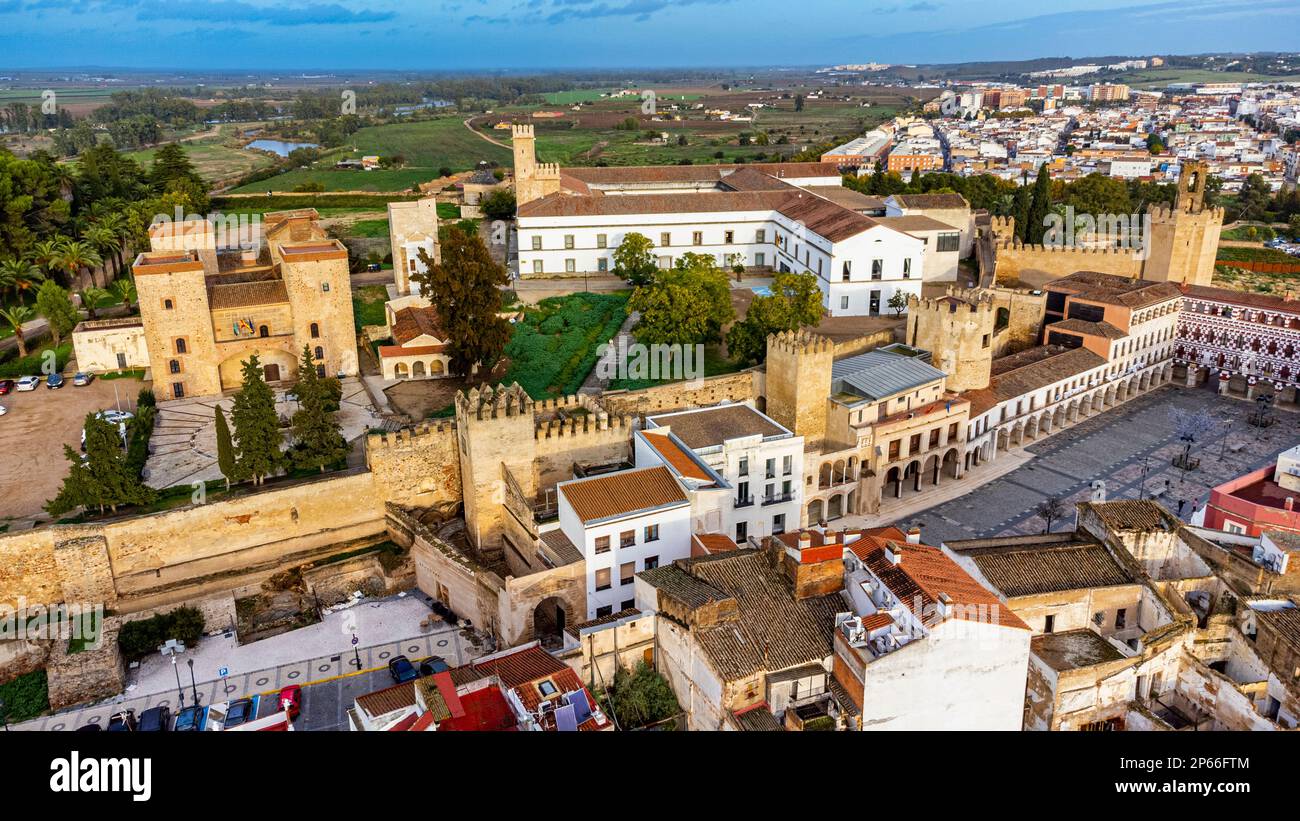 Aerial of the Alcazaba castle, Badajoz, Extremadura, Spain, Europe ...