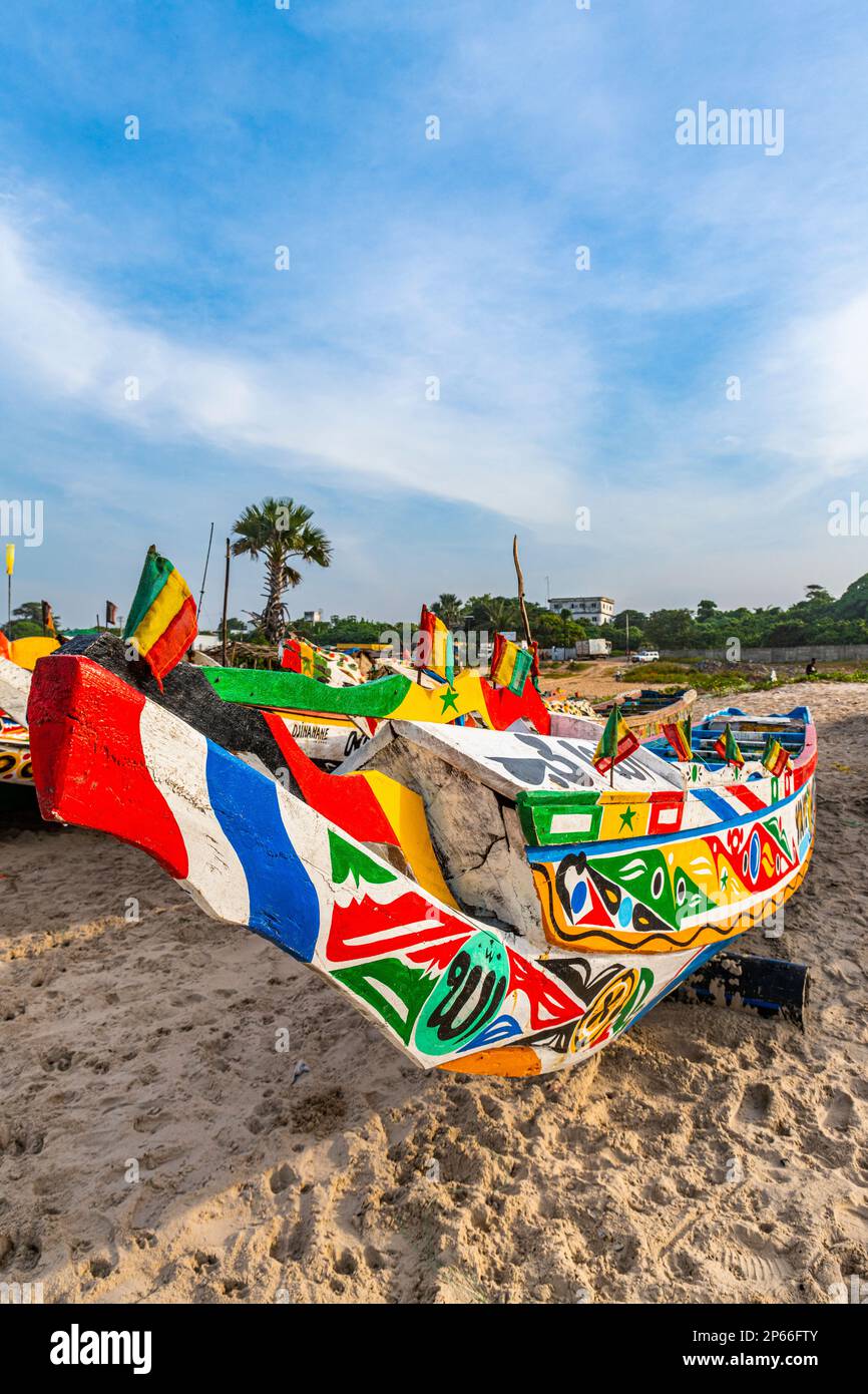 Colourful fishing boats, Cap Skirring, Casamance, Senegal, West Africa ...