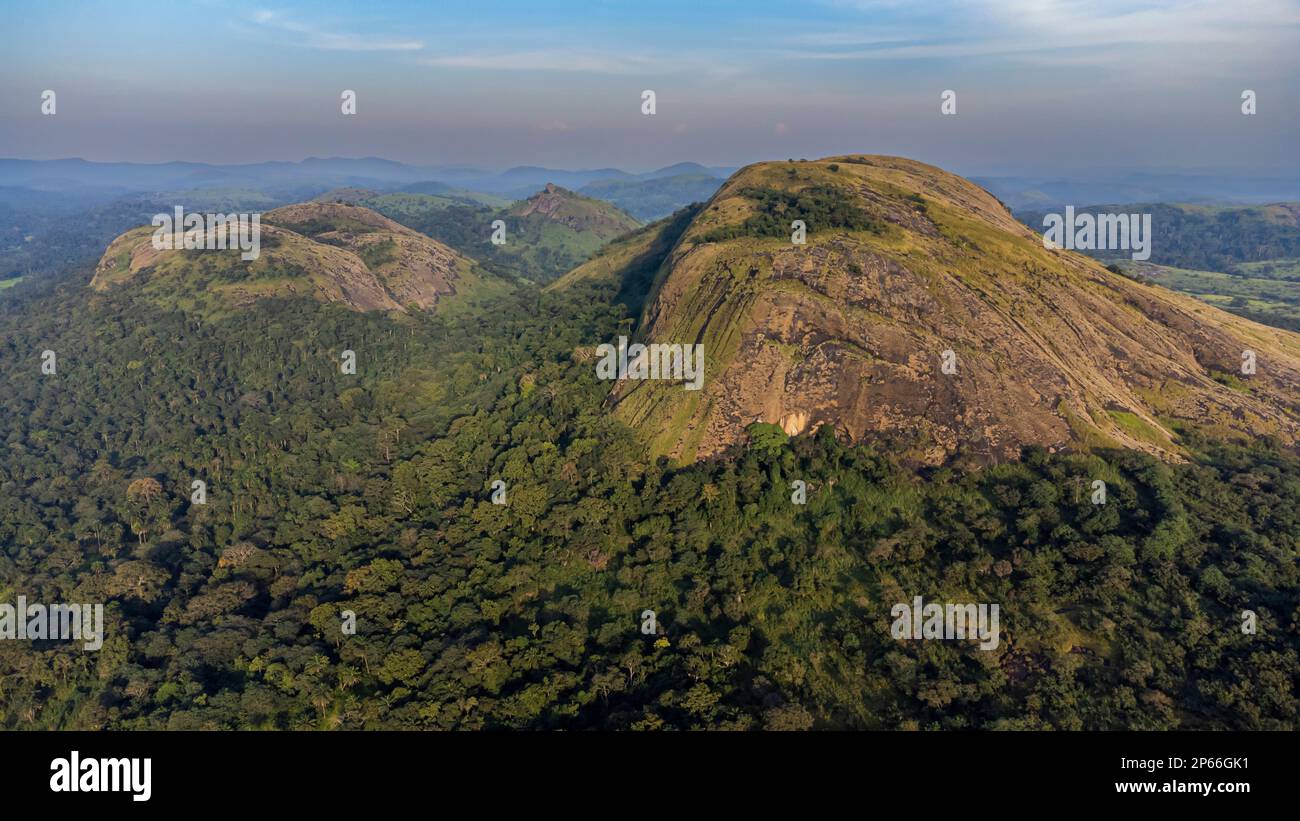 Aerial of the granite mountains in Central Guinea, West Africa, Africa ...