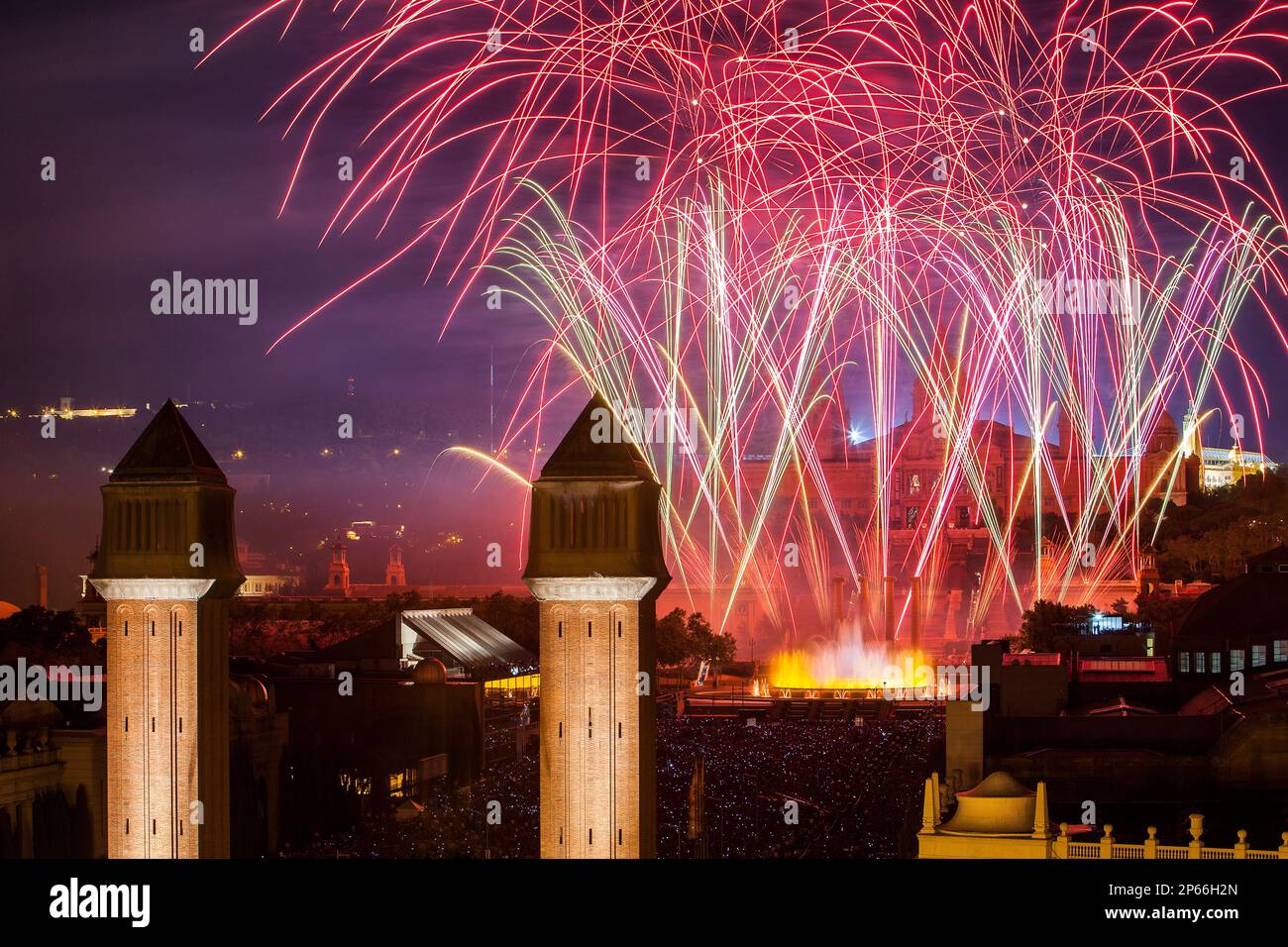 Fireworks at Avinguda Reina Maria Cristina during La Merce Festiva ...