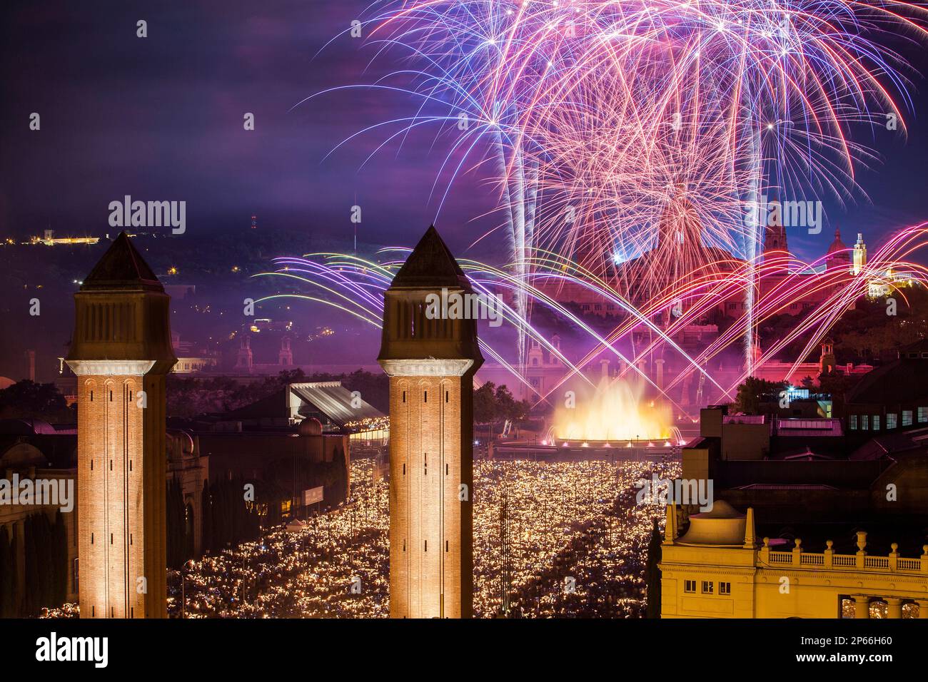 Fireworks at Avinguda Reina Maria Cristina during La Merce Festiva ...