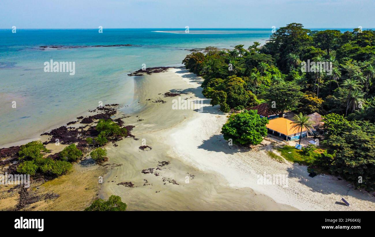 Aerial of Joao Viera island, Marinho Joao Vieira e Poilao National Park ...
