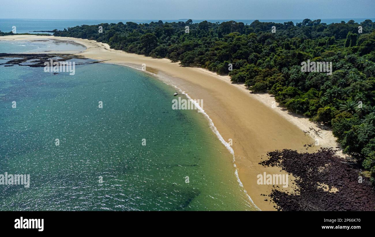 Aerial of Joao Viera island, Marinho Joao Vieira e Poilao National Park ...