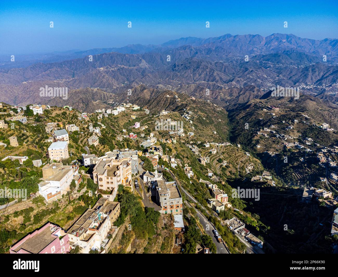 View over the mountainous countryside from Fayfa mountain, Jazan ...