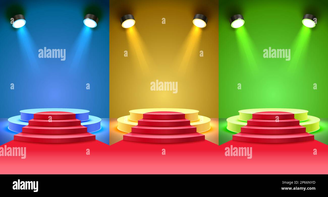 Red carpet podium room, show platform scene, studio presentation, color ...
